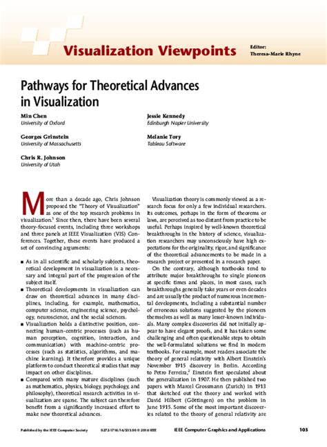 Pdf Visualization Viewpoints Pathways For Theoretical Advances In Visualization