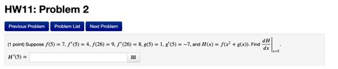 Solved Hw11 Problem 1 Previous Problem Problem List Next