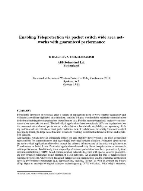 Enabling Teleprotection Via Packet Switched Networks Pdf Computer Network Bit Rate