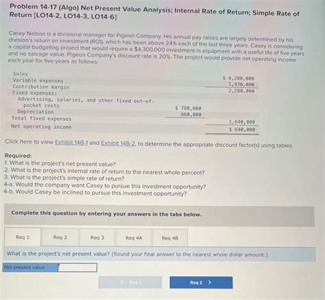 Solved Problem 14 17 Algo Net Present Value Analysis