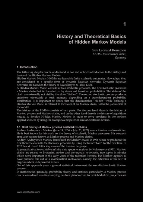 Pdf History And Theoretical Basics Of Hidden Markov Models€¦ · Hidden