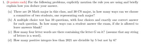 solved 1 6 points each for the following problems