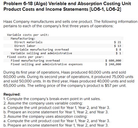 Solved Problem 6 18 Algo Variable And Absorption Costing