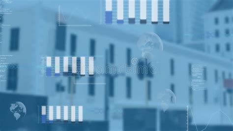 Animation Of Statistical Data Processing Against Tall Buildings Stock