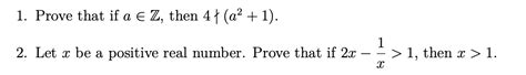 Solved 1 Prove That If AZ Then 4 A2 1 2 Let X Be A Chegg Com