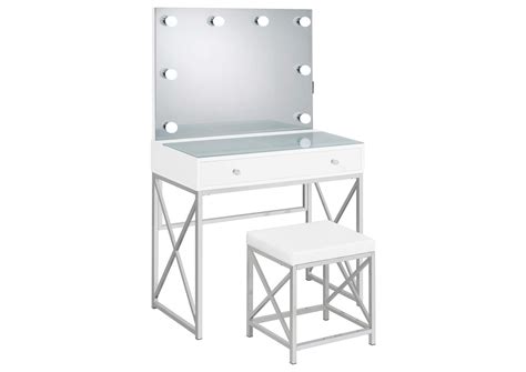 Eliza Vanity Set With Lighting And Stool White And Chrome