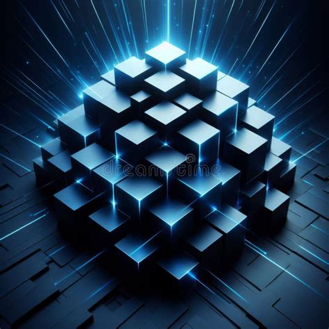 Glowing Blue Cubes Structure Stock Illustration Illustration Of