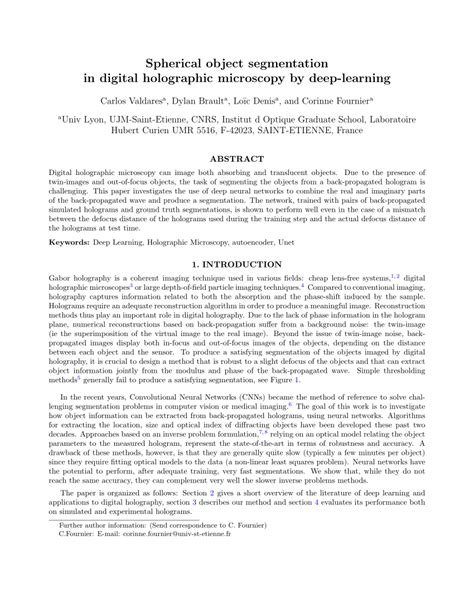 Pdf Spherical Object Segmentation In Digital Holographic Microscopy By Deep Learning Pdf Spherical Object Segmentation In Digital Holographic Microscopy By Deep Learning