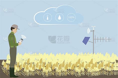 农业中的物联网。无线控制的智能农场。矢量插图。