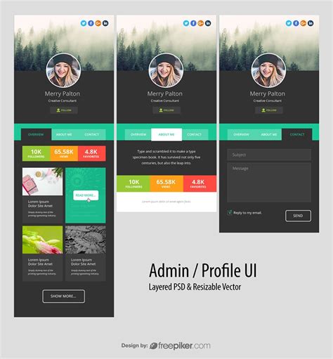 Freepiker Responsive Dark Admin Profile Dashboard Ui Ux