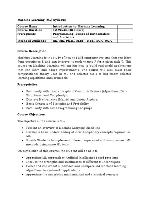 Machine Learning Syllabus V2 Pdf