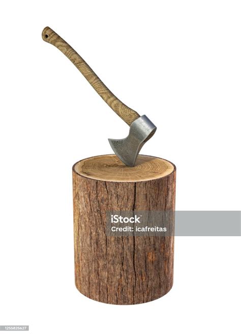 나무 손잡이가 달린 포레스터의 도끼는 나무 그루터기에 튀어나온다 삼림 벌채 3차원 형태에 대한 스톡 사진 및 기타 이미지 3차원 형태 갈색 강철 Istock