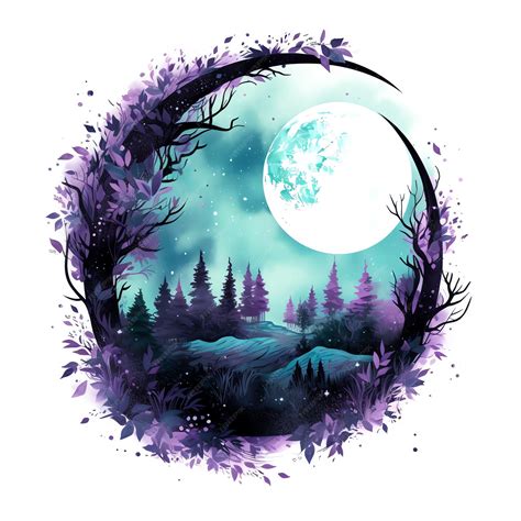 Premium Ai Image Beautiful Purple Moonlit Night Clipart Illustration