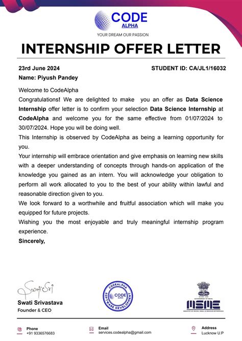 Piyush Pandey On Linkedin Datascience Internship Codealpha Careergrowth Excited Newbeginnings