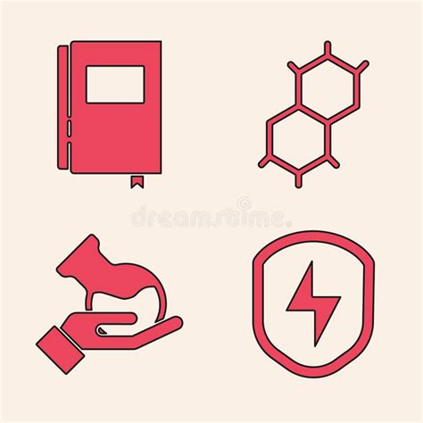 Set Secure Shield With Lightning Book Chemical Formula And Test Tube And Flask Icon Vector