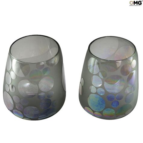 유리잔 2개 세트 무지개 빛깔의 거품 오리지널 무라노 글라스 Omg