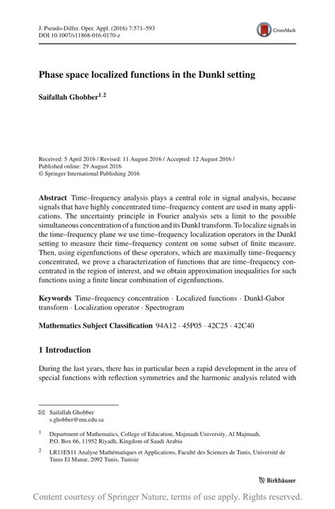 Phase Space Localized Functions In The Dunkl Setting Request Pdf
