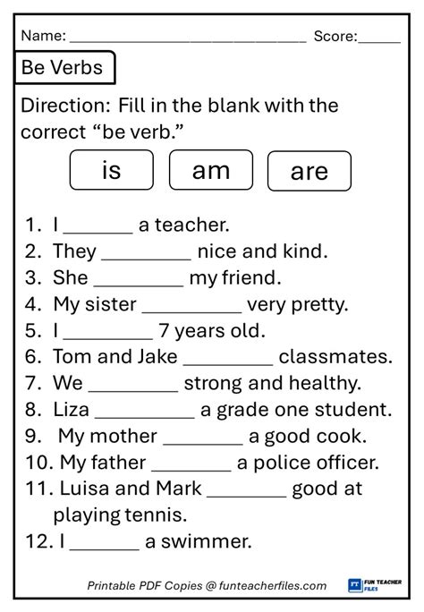 Be Verbs Is Am Are Worksheet 1 Fun Teacher Files