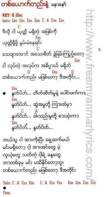 Lay Phyu Bob သီချင်းစာသားနှင့် Guitar Chords Facebook