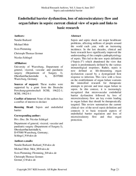 Pdf Endothelial Barrier Dysfunction Loss Of Microcirculatory Flow