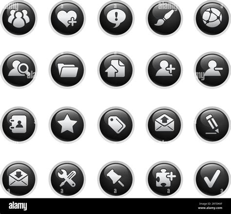 Vector Icons Set In Glossy Black Buttons Stock Vector Image And Art Alamy