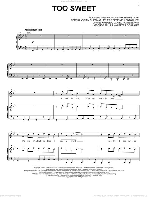 Too Sweet Sheet Music For Voice Piano Or Guitar Pdf