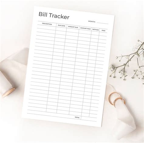 Bill Tracker Canva And Ms Word Bill Tracker Printable Template Bill