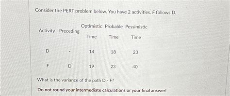 solved consider the pert problem below you have 2
