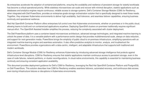 Executive Summary Protect Red Hat Openshift Stateful Applications With Dell Container Storage