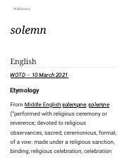 Solemn English Wotd 10 March 2021 Etymology Pronunciation