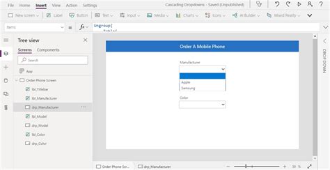 create cascading dependent dropdowns in power apps