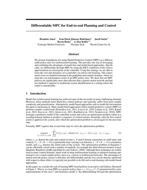 Pdf Differentiable Mpc For End To End Planning And Controlbboots