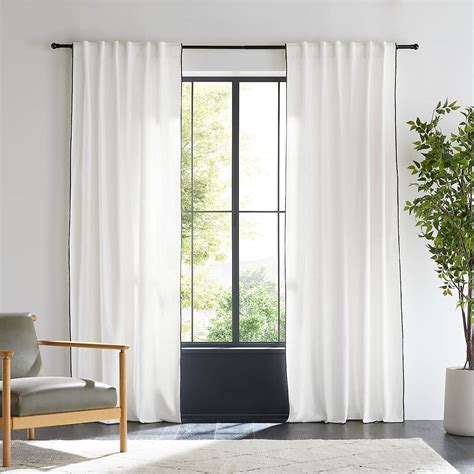 Merrow Stitch Organic Cotton Crisp White Curtain Panel 52x108