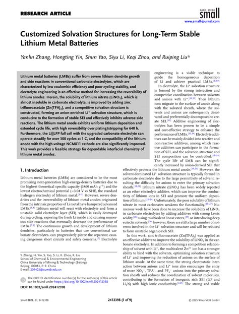 Customized Solvation Structures For Long‐term Stable Lithium Metal Customized Solvation Structures For Long‐term Stable Lithium Metal