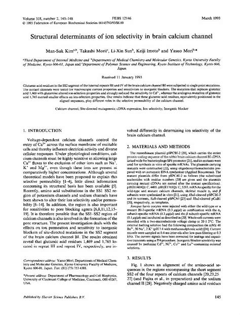 Pdf Structural Determinants Of Ion Selectivity In Brain · Pdf