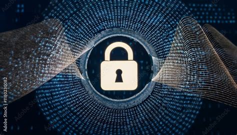 Digital Security Image With A Glowing Lock Symbol On A Background With