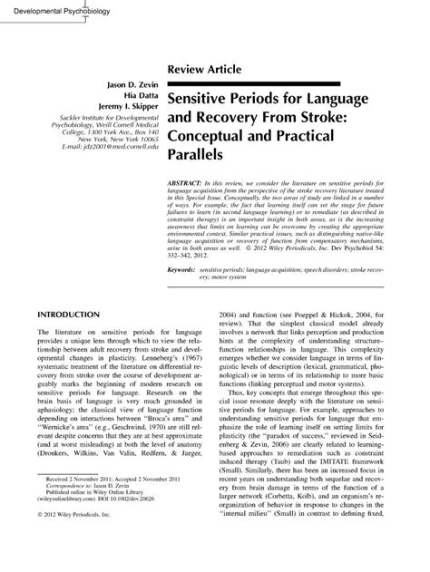 Sensitive Periods For Language And Recovery From Stroke Conceptual And…
