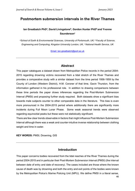 Pdf Postmortem Submersion Intervals In The River Thames