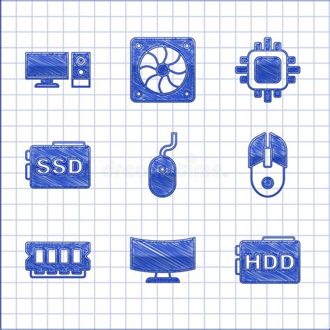 Set Computer Mouse Monitor Screen Hard Disk Drive Hdd Ram Random