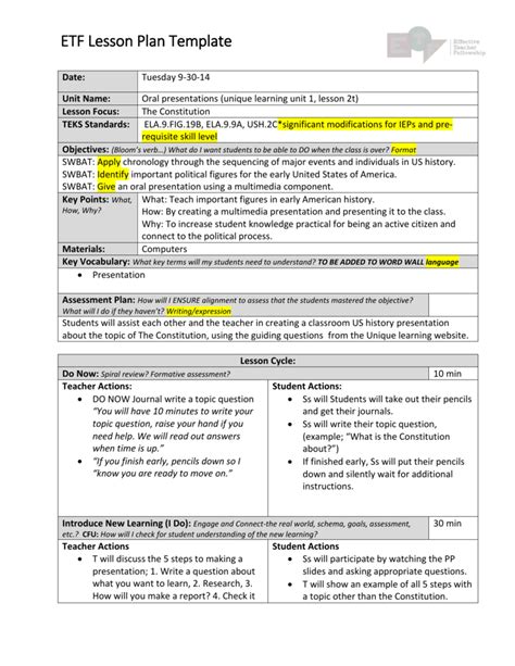 Ppat Lesson Plan Template