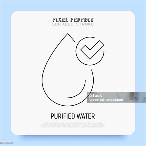 정제수 가는 선 아이콘입니다 체크 표시가 있는 물방울 체크 완벽한 픽셀 획 편집 가능한 획 벡터 일러스트 레이 션입니다 0명에