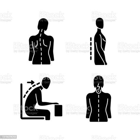 나쁜 자세 문제 검은 글리프 아이콘 은 공백에 설정 개념에 대한 스톡 벡터 아트 및 기타 이미지 개념 개체 그룹 건강관리와 의술 Istock