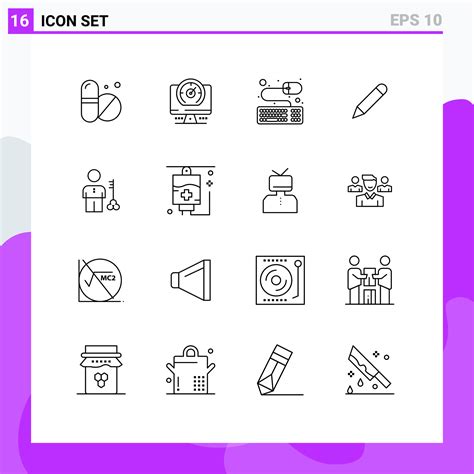 Group Of 16 Modern Outlines Set For Man Key Keyboard Solution School Editable Vector Design