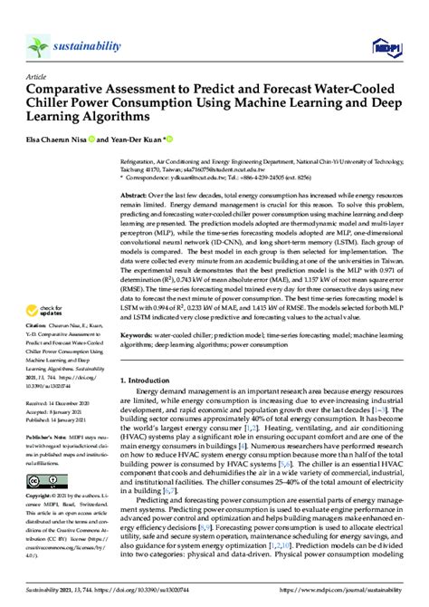 Pdf Comparative Assessment To Predict And Forecast Water Cooled Chiller Power Consumption