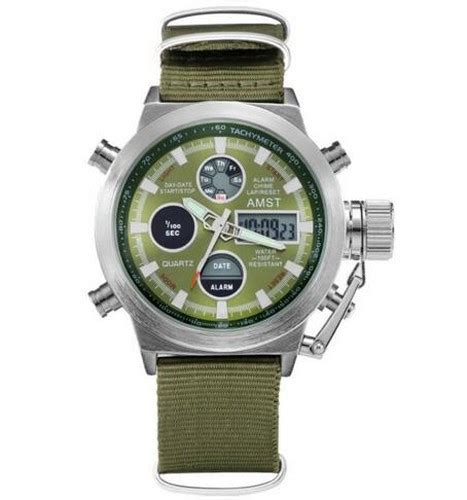 Часы Мужские Amst 3003 Silver Green Green Военные Армейские
