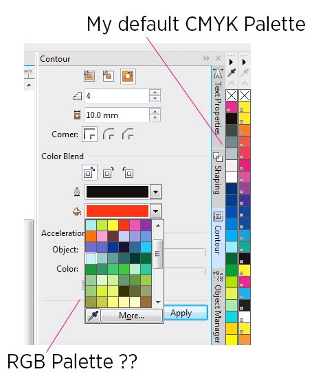 Can T Get My Default CMYK Palette To Appear In Contours CorelDRAW Graphics Suite X