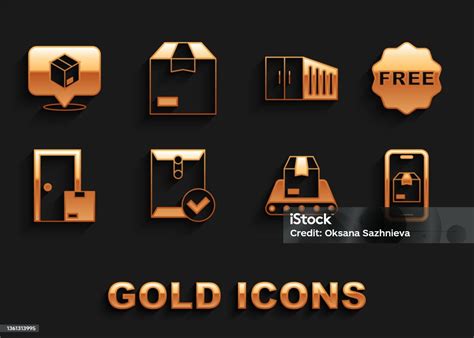 봉투 및 확인 표시 무료 모바일 앱 배달 추적 컨베이어 벨트 상자 홈 서비스 컨테이너 위치 골판지 및 판지 아이콘이있는 쌀