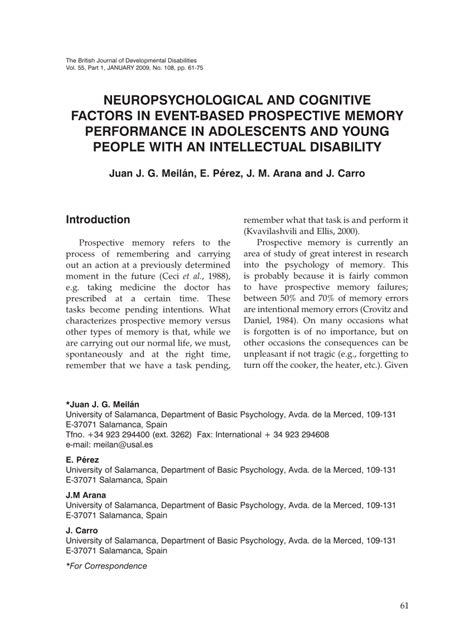 Pdf Neuropsychological And Cognitive Factors In Event Based