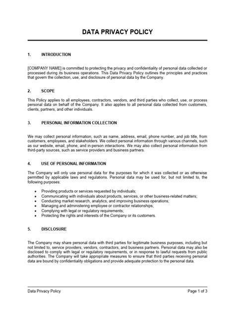Data Privacy Policy Pdf Information Privacy Privacy