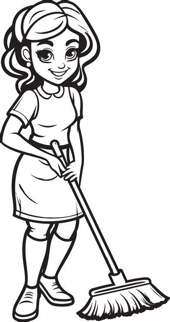 Sparkle Sorceress Female Mopping Icon In Vector Art Mop Mistress Woman
